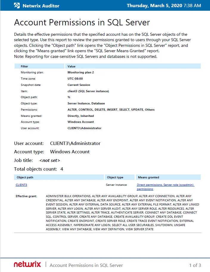 Account Permissions in SQL Server | Netwrix Product Documentation